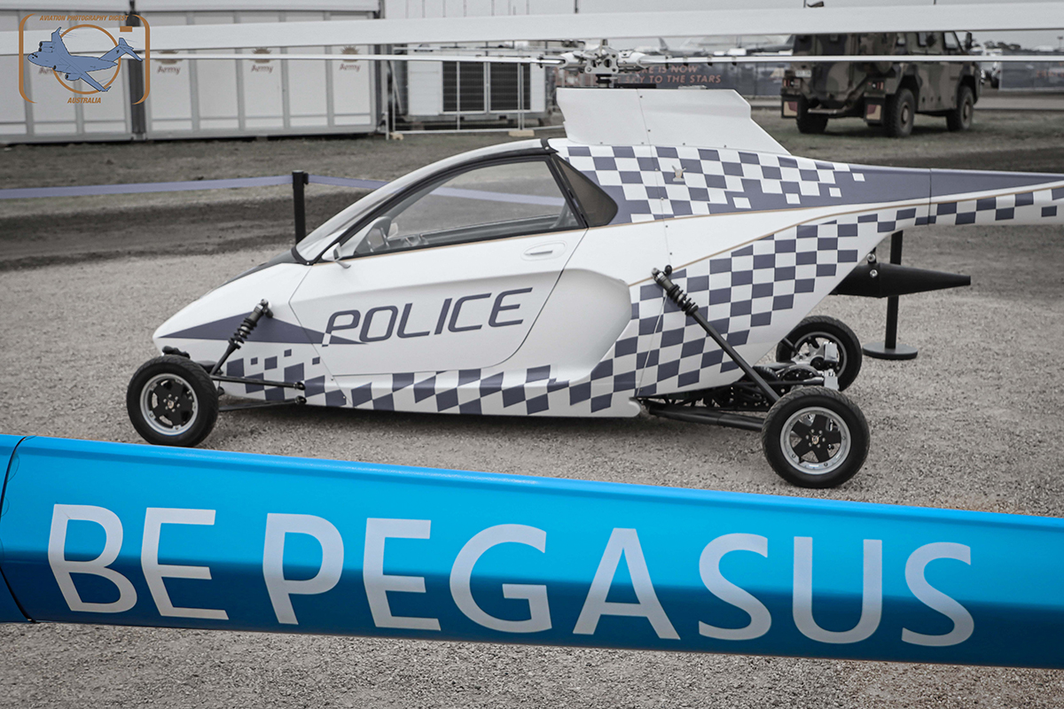 Pegasus debuts the ‘Pegasus E’ Flying Car at Avalon 2023.